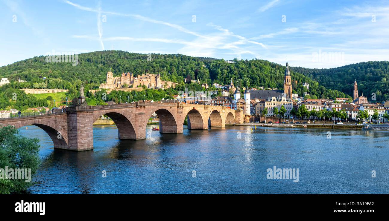 Heidelberg, Germany, Castle, river Neckar and Old Bridge panorama in ...