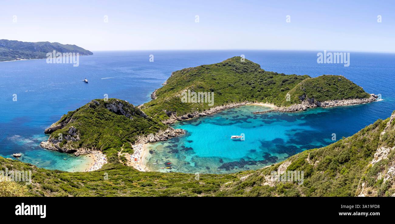 Corfu, Greece, Porto Timoni Beach with turquoise blue sea panorama on ...