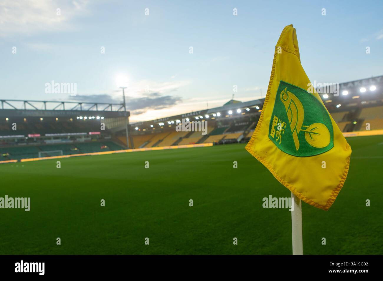A detailed view of Norwich City corner flag before the Sky Bet ...