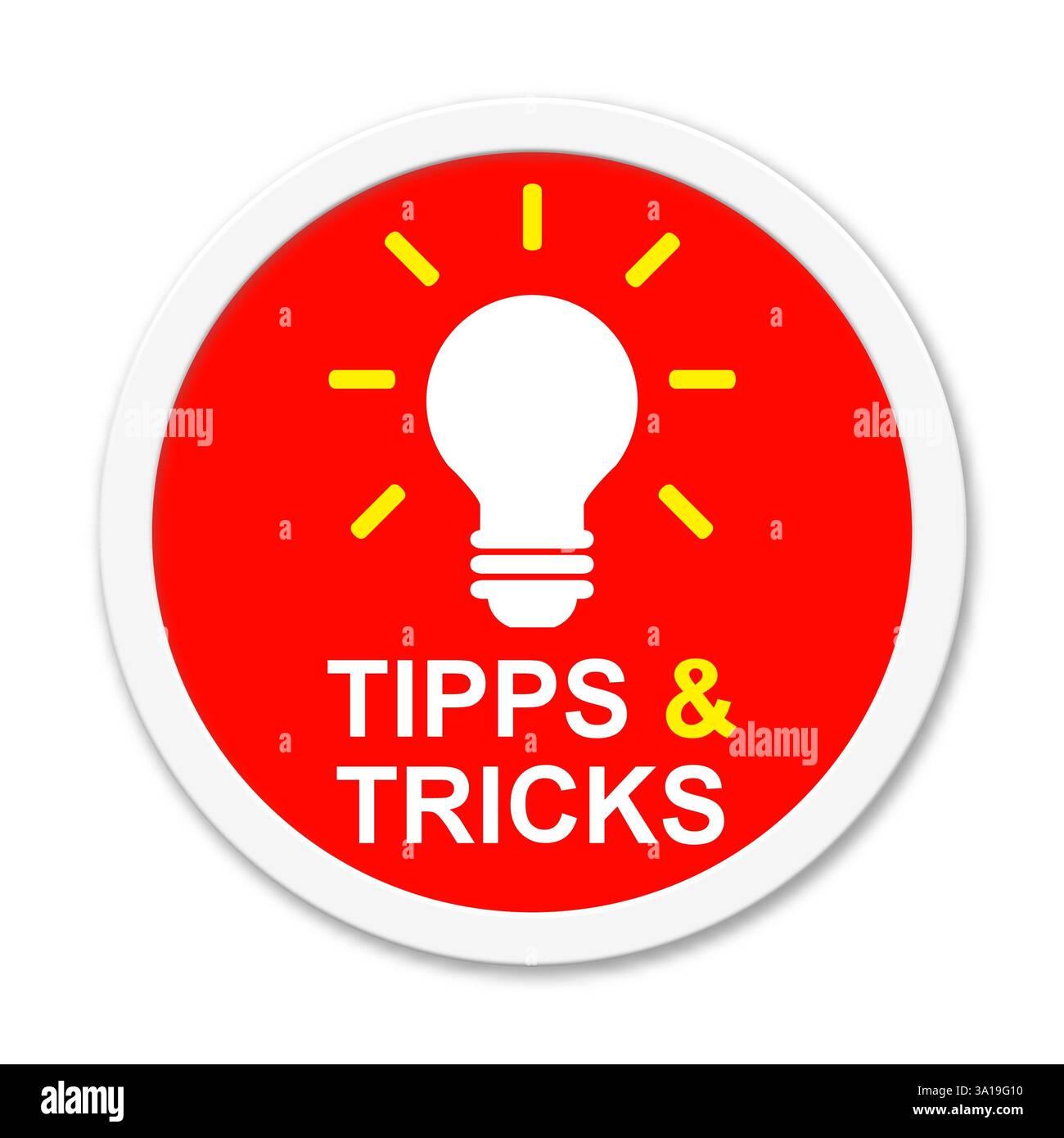 Round insulated red button with white border shows tips & tricks Stock ...