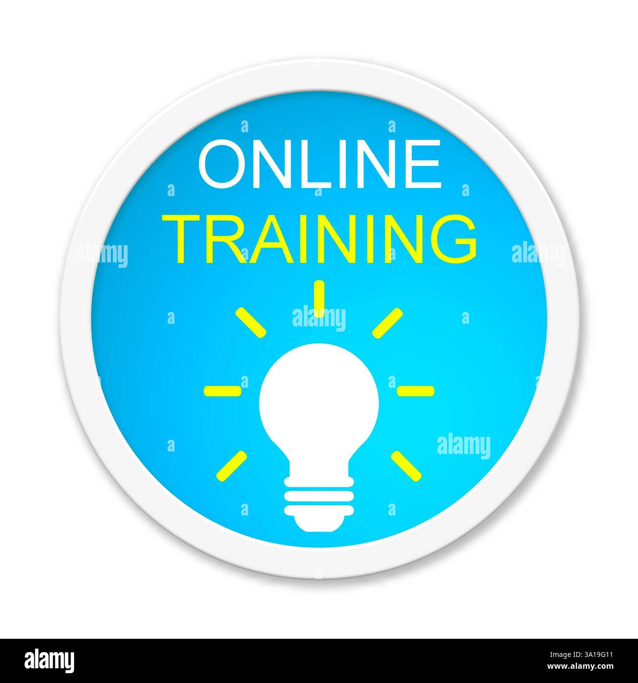 Round insulated blue button with white border shows online training ...