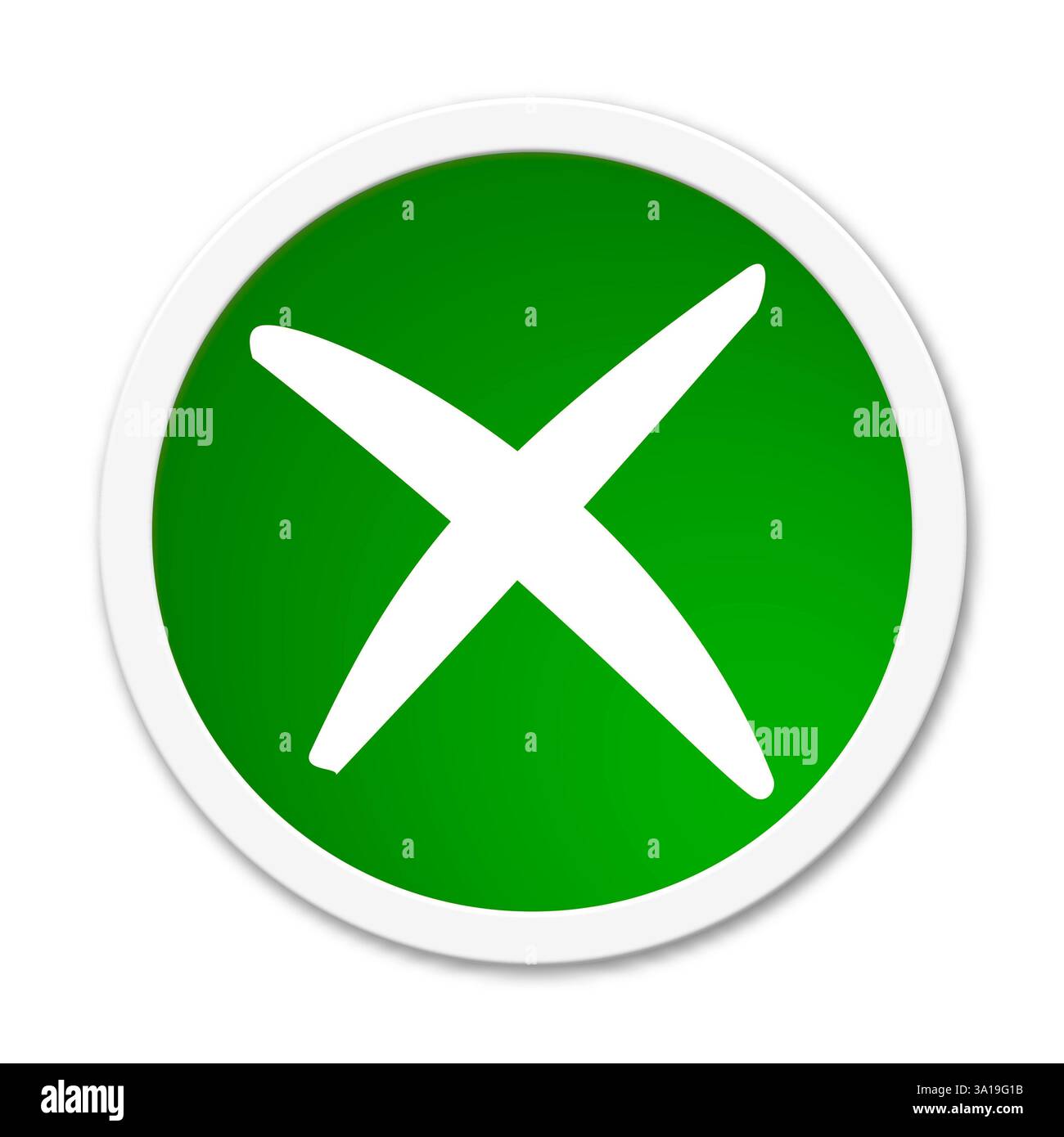 Round insulated button with white border shows cross Stock Photo - Alamy