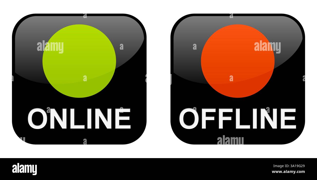 Two black isolated buttons show online and offline hi-res stock ...