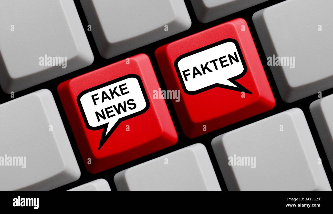 Red keyboard with two buttons shows fake news or facts Stock Photo - Alamy
