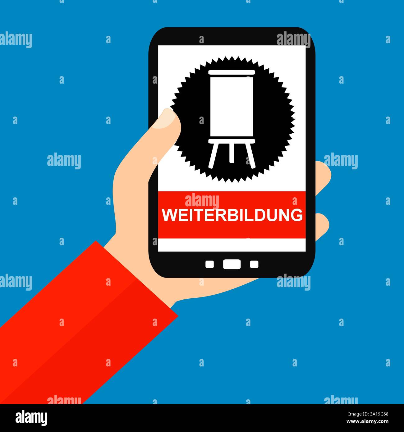 Hand with smartphone: Further training - Flat Design Stock Photo - Alamy