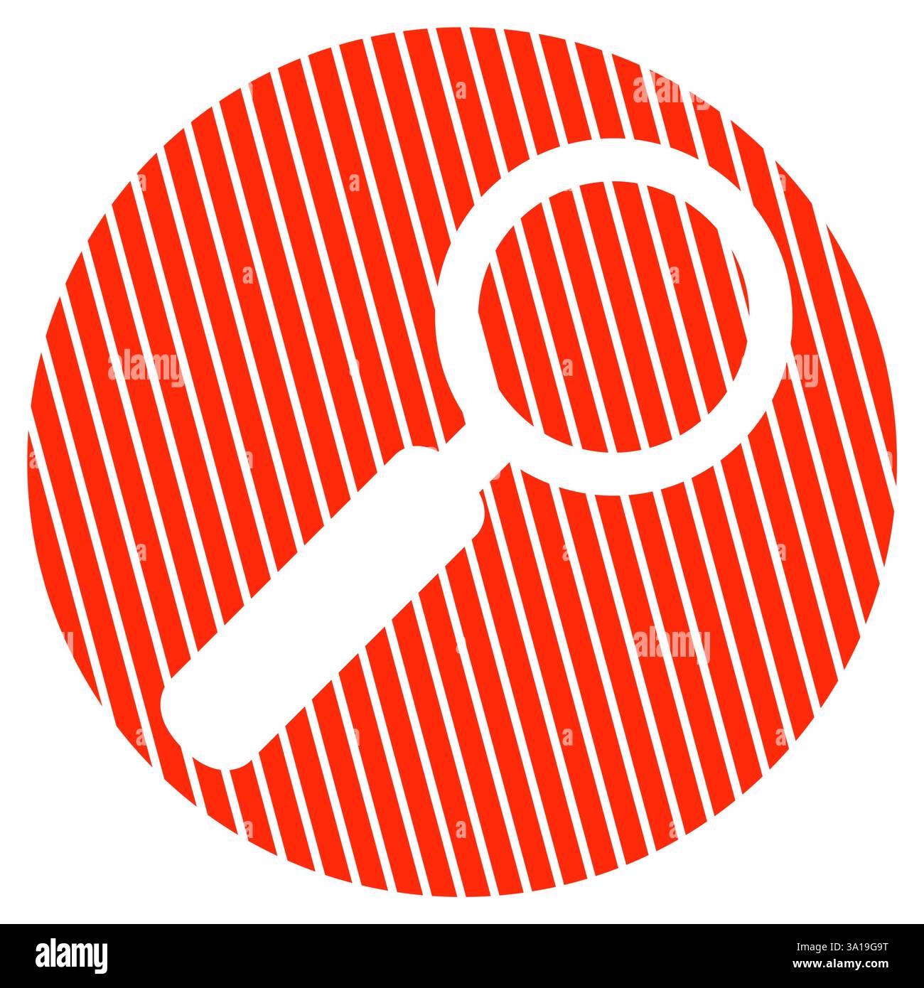 Striped red circle with magnifying glass symbol Stock Photo - Alamy