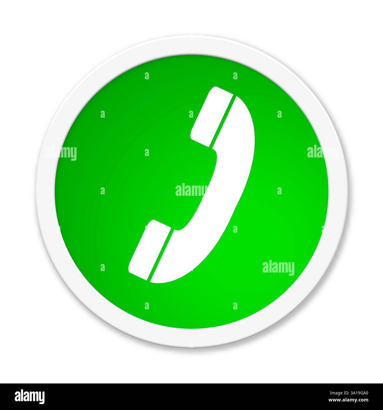 Green round button with white telephone symbol Stock Photo - Alamy