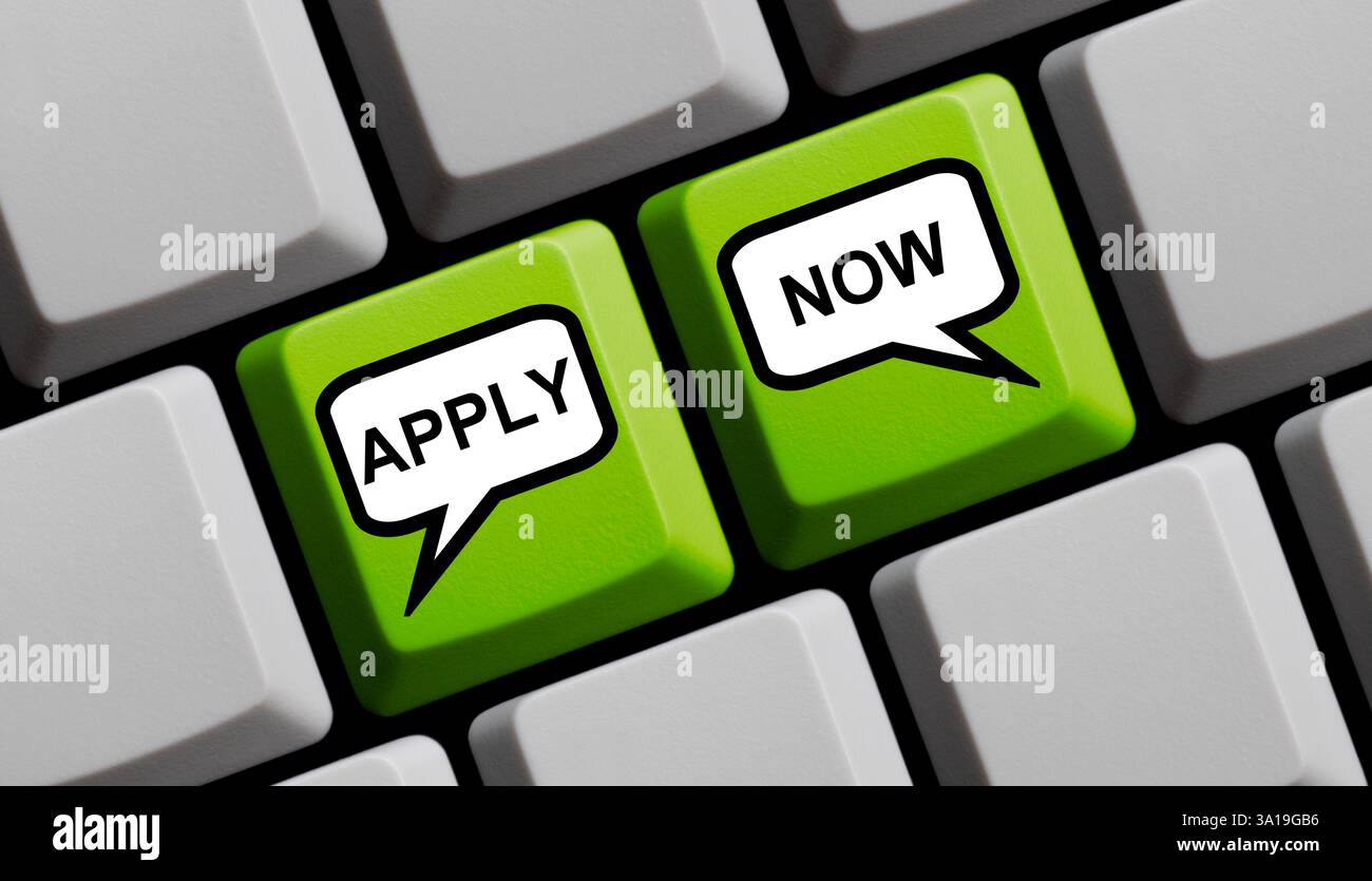 Green keypad with two buttons shows Apply Now Stock Photo - Alamy