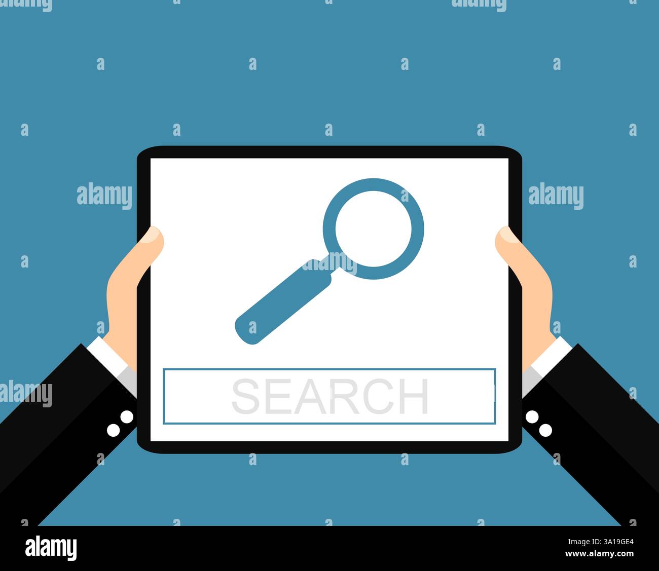 Two hands holding a tablet: Search - Flat Design Stock Photo - Alamy