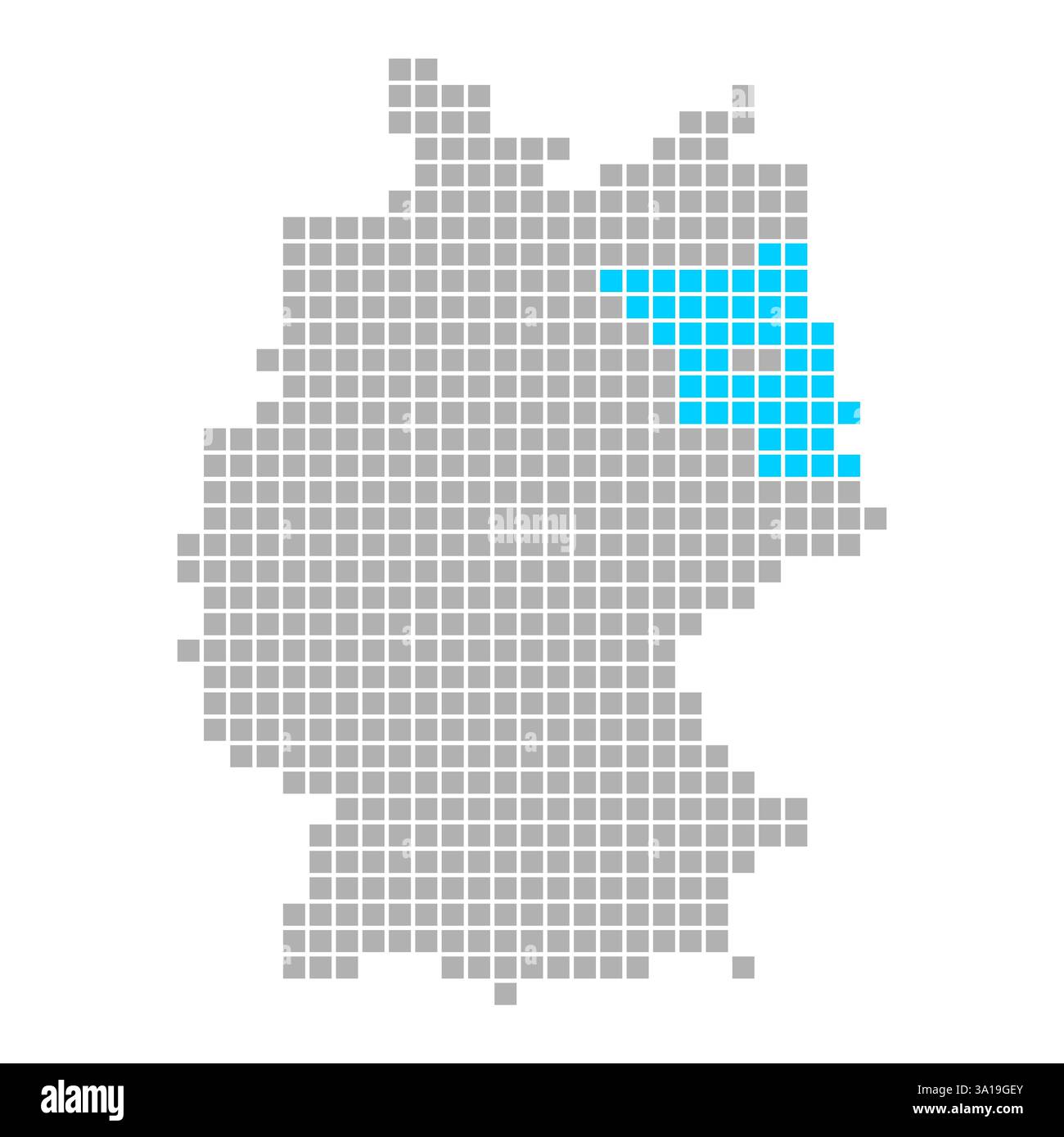Isolated map of Germany consisting of gray dots with blue marking of ...