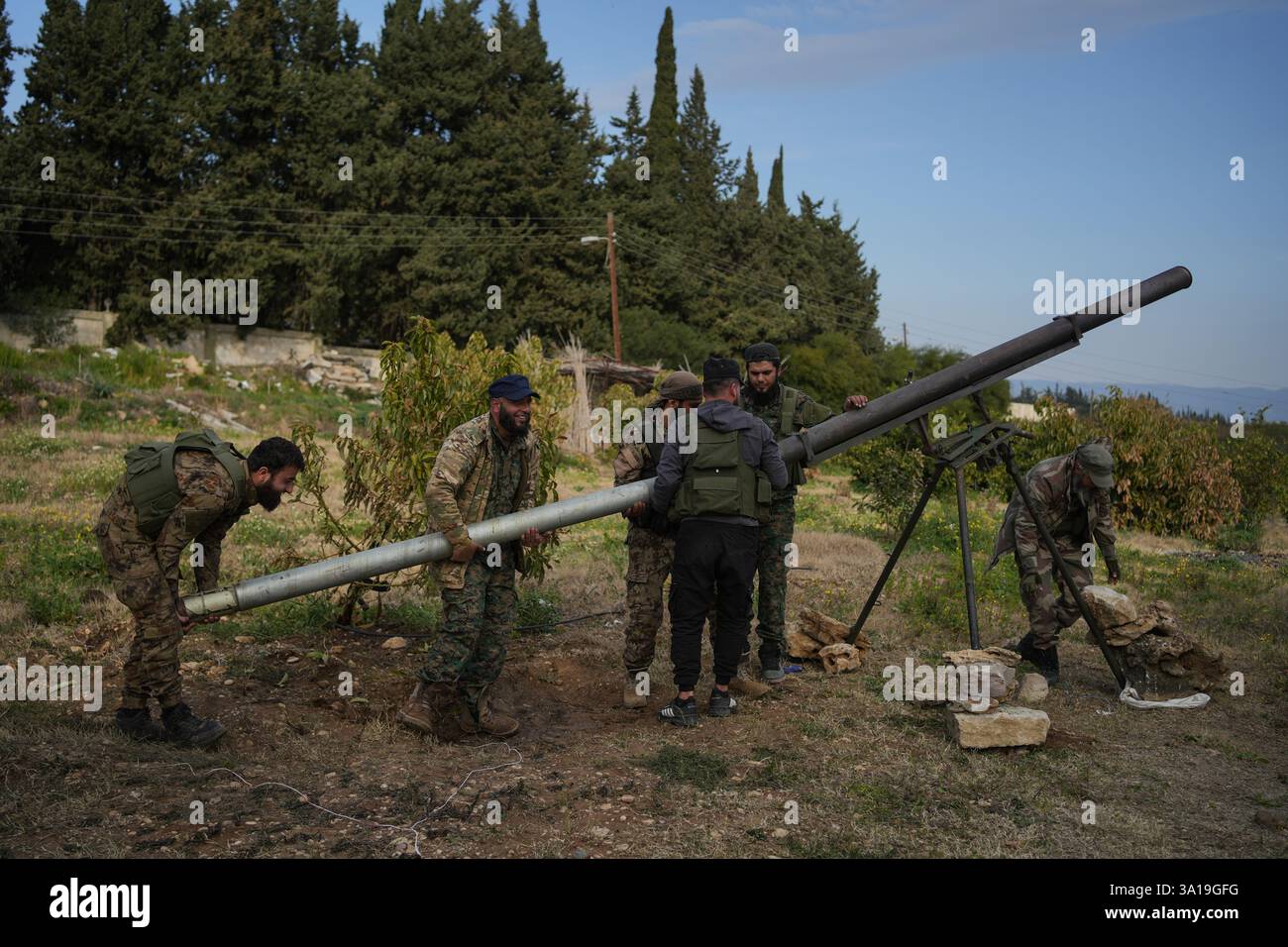 Latakia, Syria. 07th Mar, 2025. Syrian army forces prepare a missile to ...