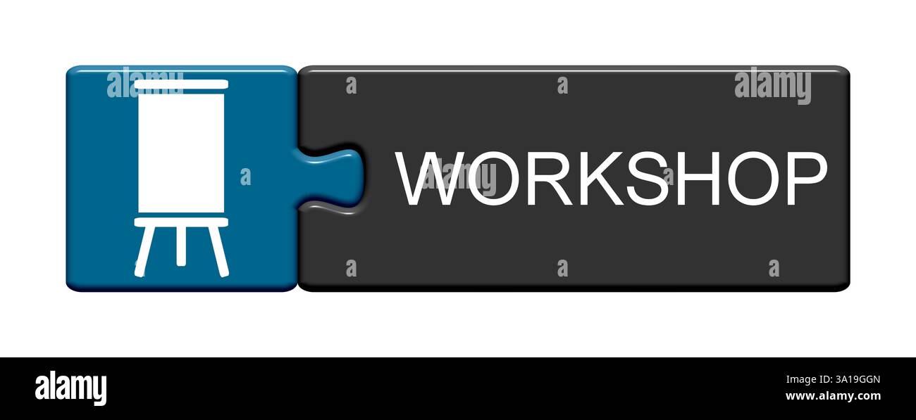 Isolated puzzle button with blackboard symbol shows workshop Stock ...