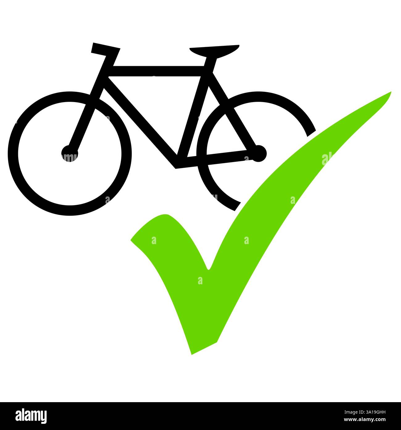 Bicycle symbol with isolated green tick Stock Photo - Alamy