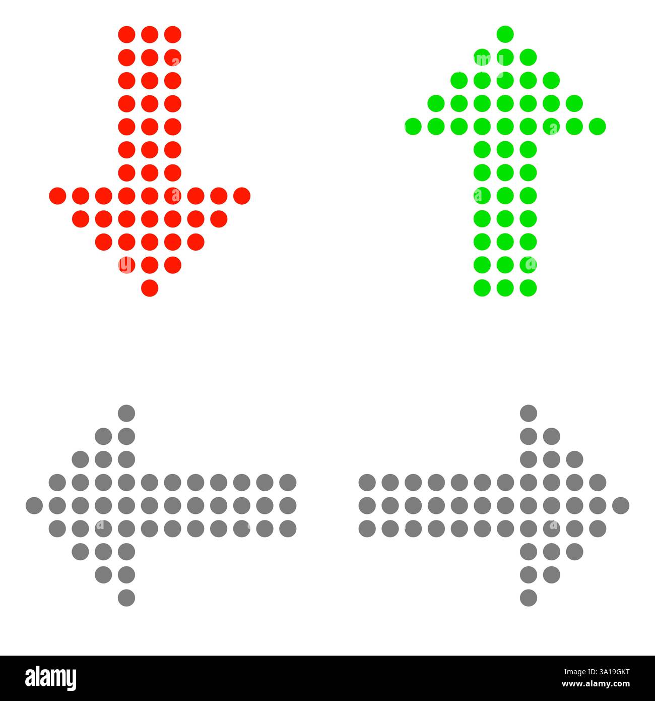 4 dotted arrows pointing up, down, left and right in red green and gray ...