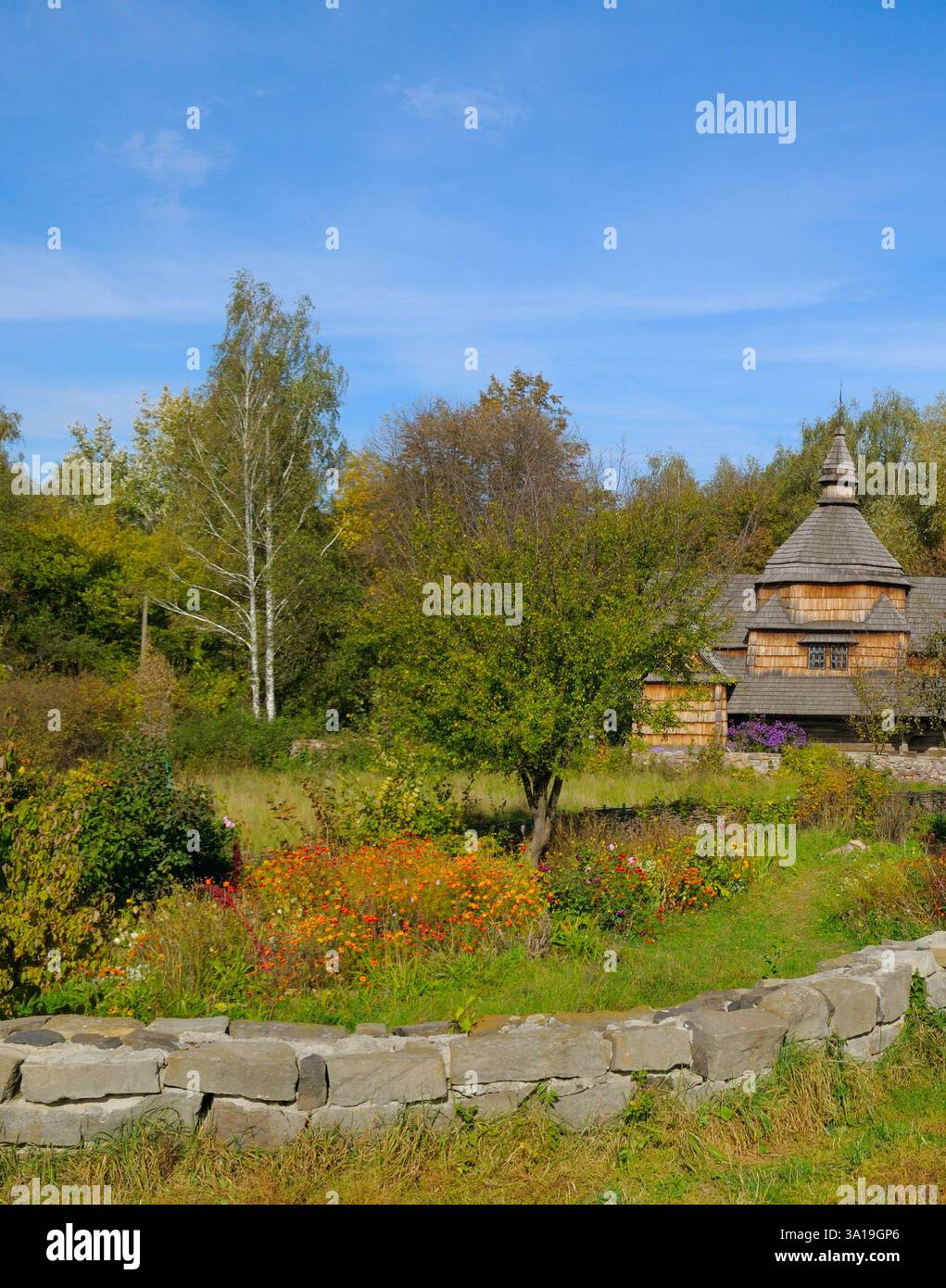 Ancient wooden orthodox church in Pyrohiv (Pirogovo) village near Kiev ...