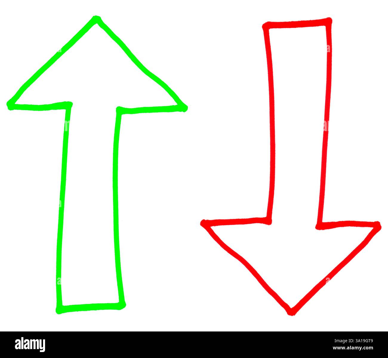Isolated red and green painted arrow pointing up and down Stock Photo ...