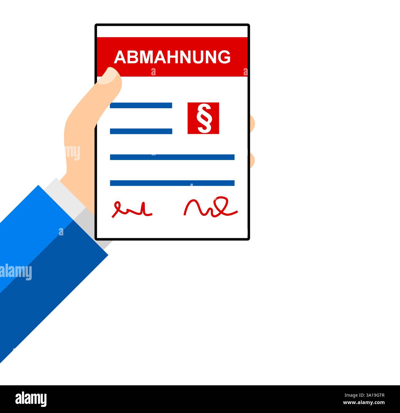 Hand holds paper warning - Flat Design Stock Photo - Alamy