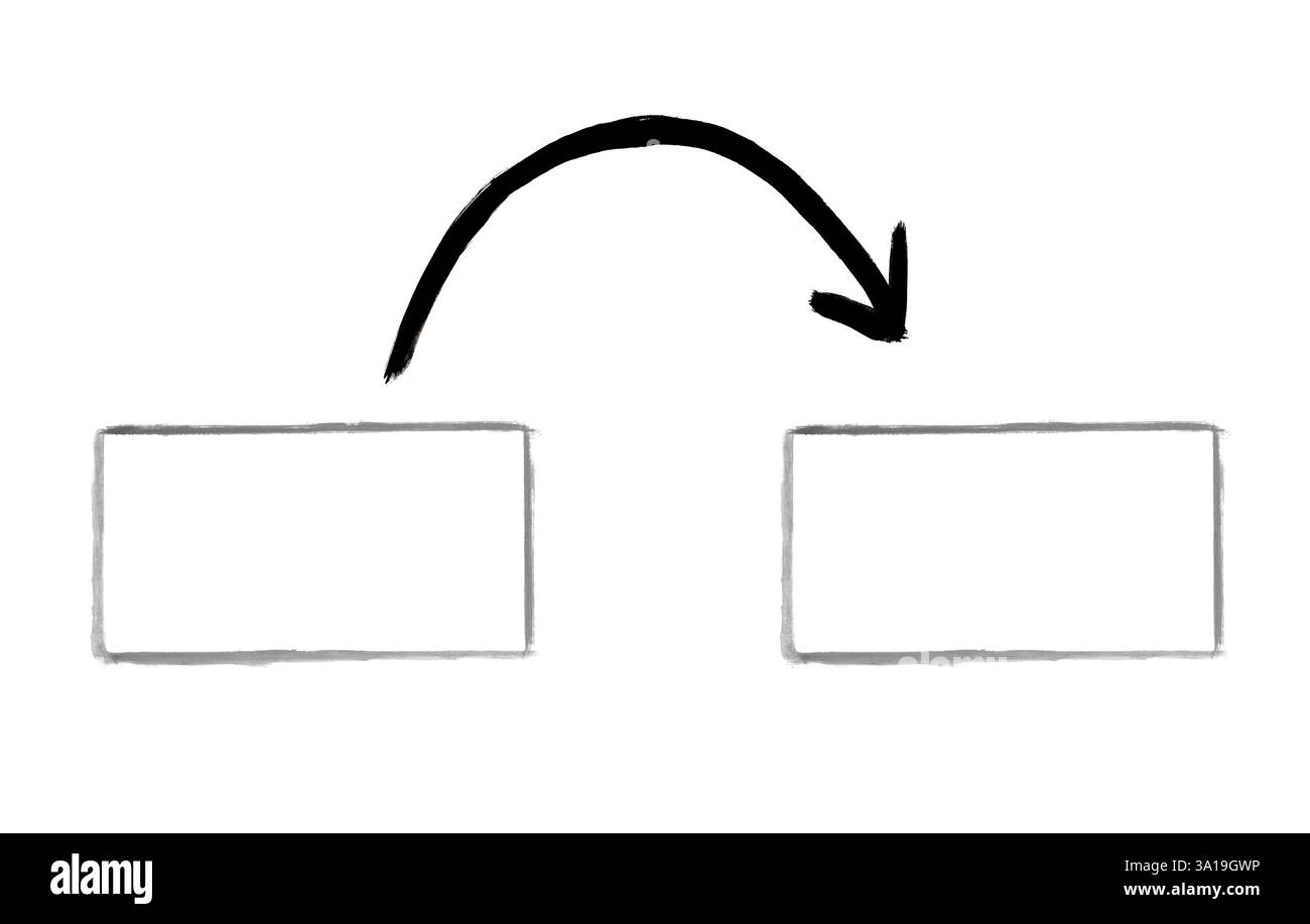 Diagram with two hand-painted empty gray boxes and a black arrow Stock ...