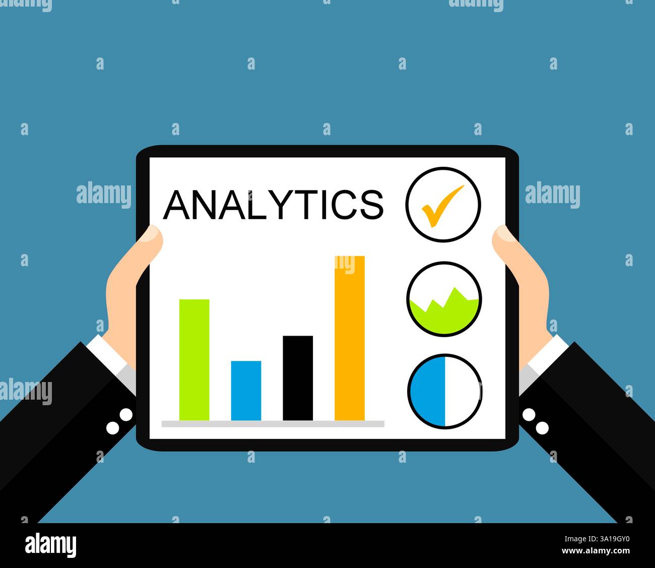 Two hands holding tablet with statistics hi-res stock photography and ...
