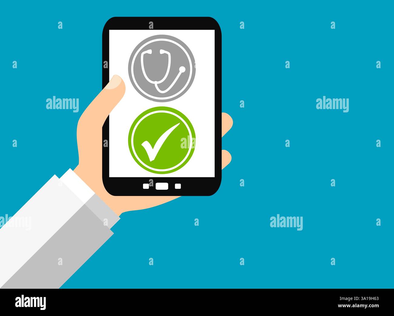 Hand with smartphone: Health check - flat design Stock Photo - Alamy