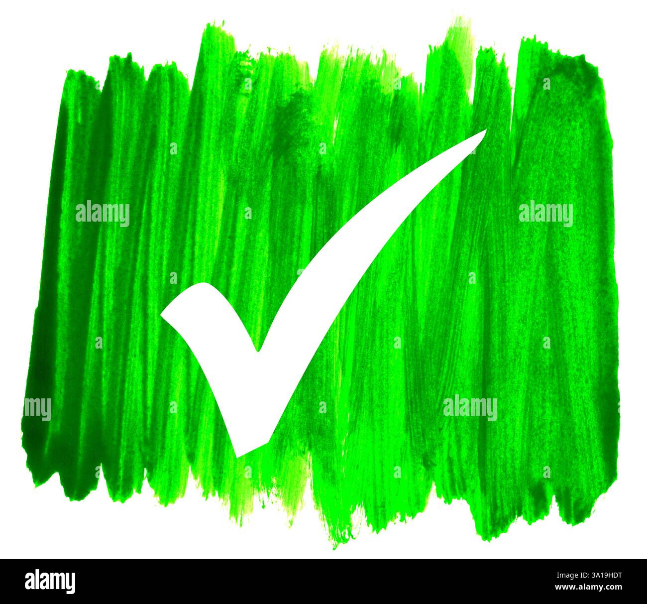 Messy green color area with checkmark symbol for confirmation and ...