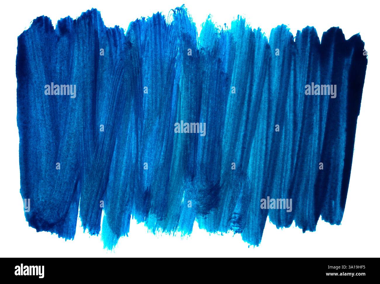 Very messy mark painted with a brush with blue messy color on a white ...