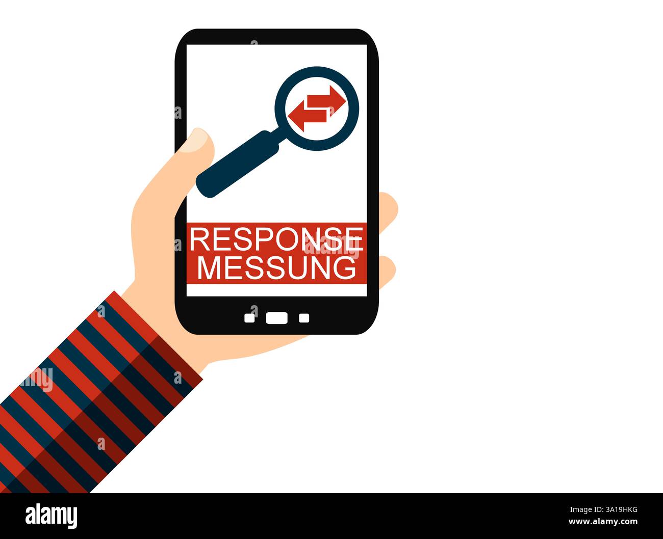 Hand with smartphone: response measurement - flat design Stock Photo ...