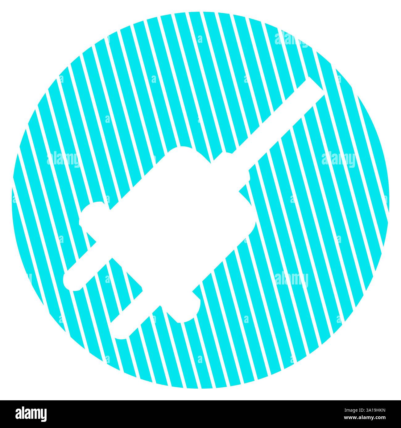 Round striped light blue circle with white plug symbol as an icon for ...