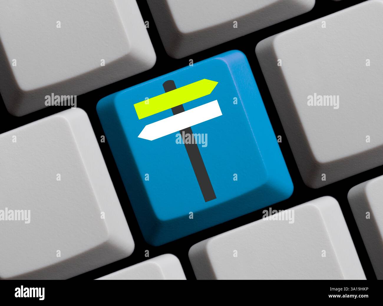 Blue keypad with signpost symbol Stock Photo - Alamy