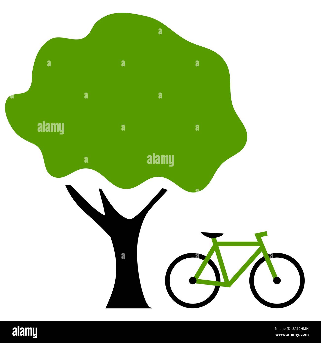 Tree icon with bicycle symbol as a sign for cycling tours in the ...