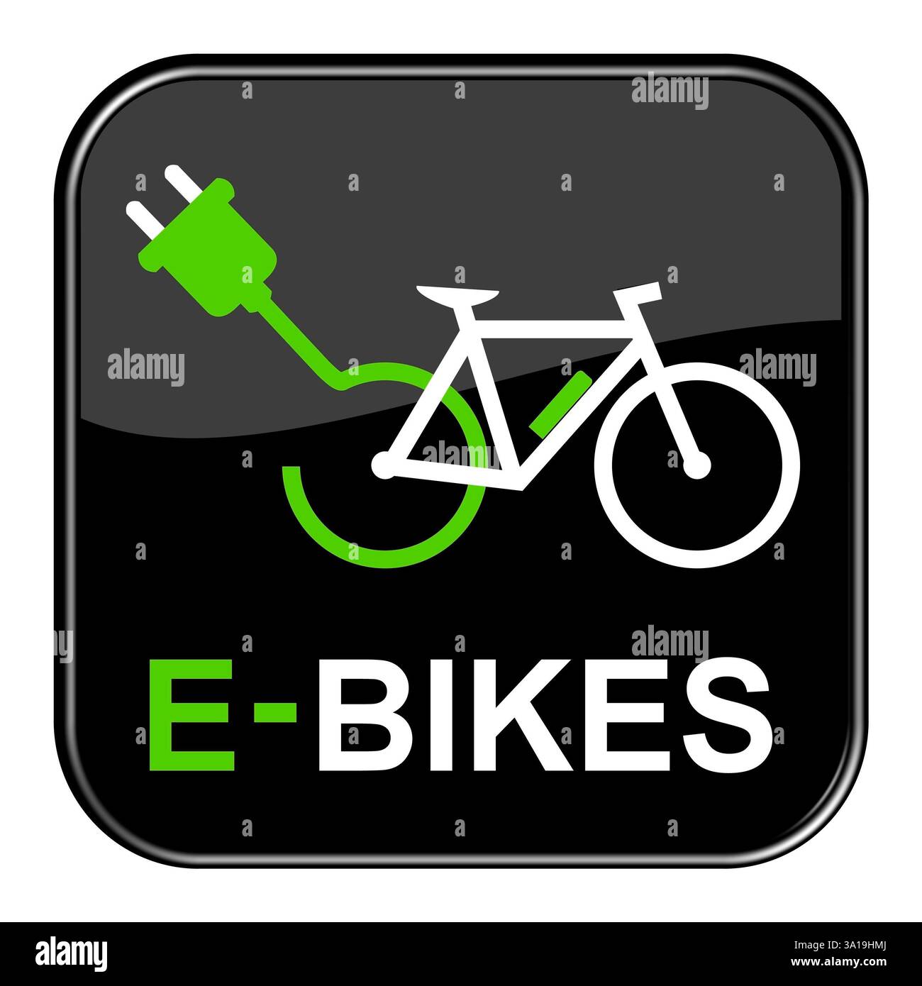 Black insulated button with e-bike icon and plug Stock Photo - Alamy