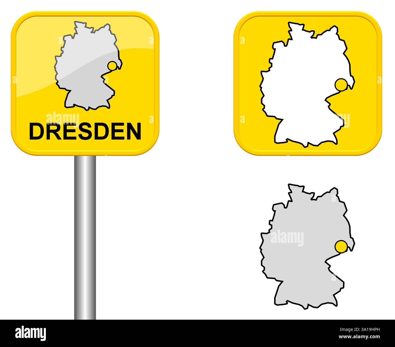 Dresden - city sign, button and map Stock Photo - Alamy