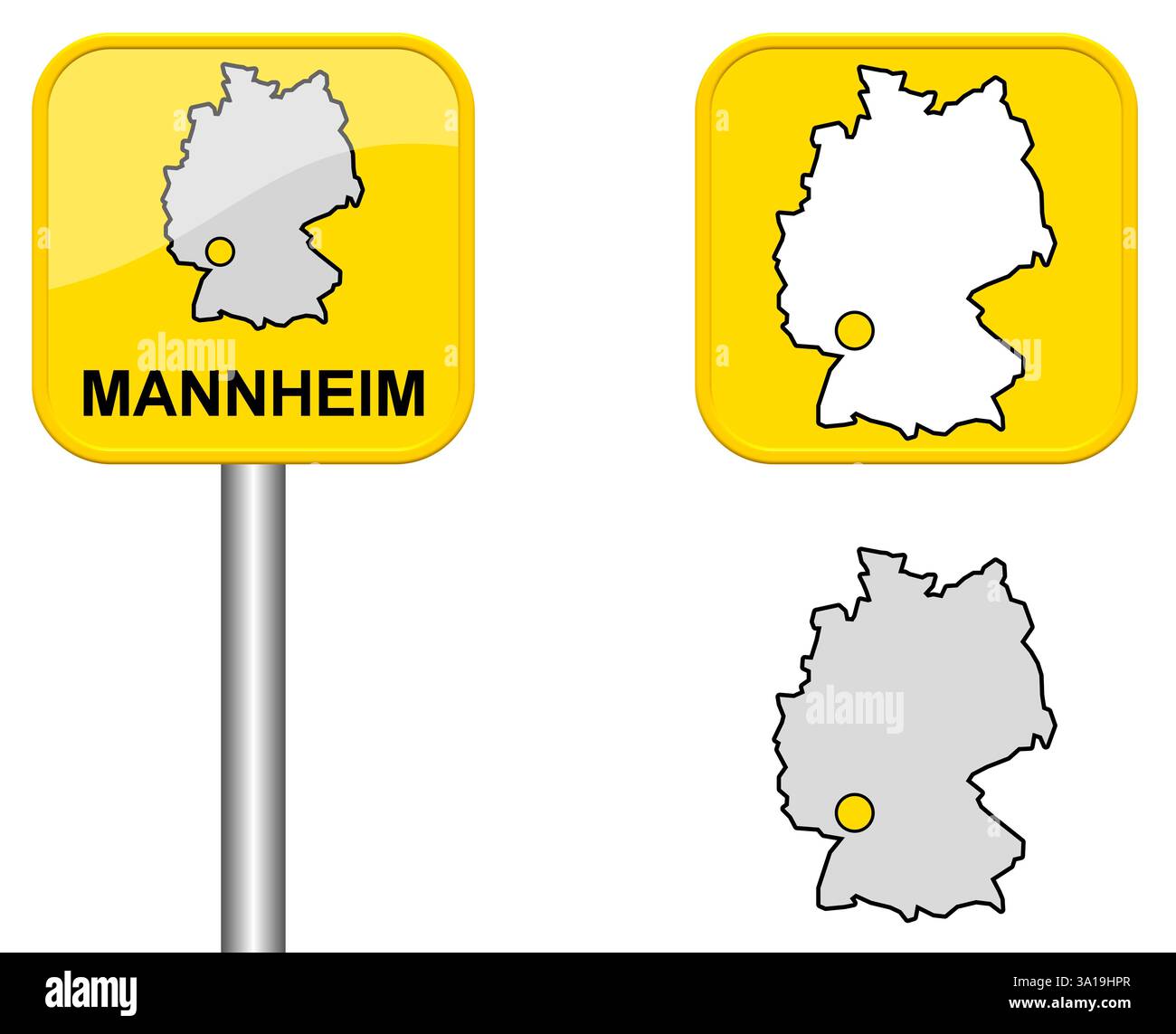 Mannheim - city sign, button and map Stock Photo - Alamy