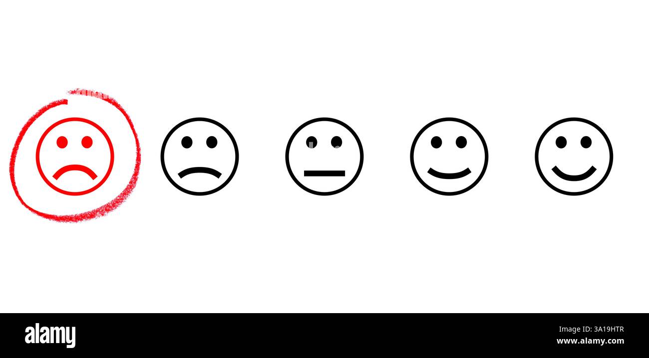 Marked red negative rating and feedback faces Stock Photo - Alamy