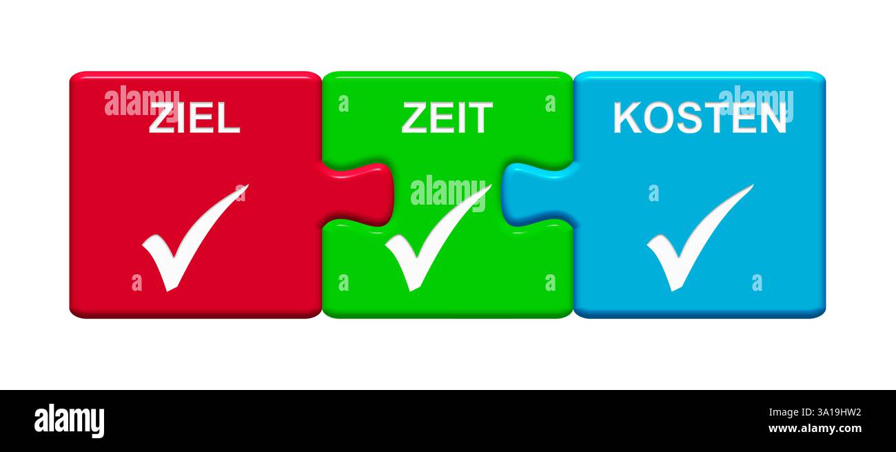 Isolated colorful puzzle button consisting of three pieces with ...