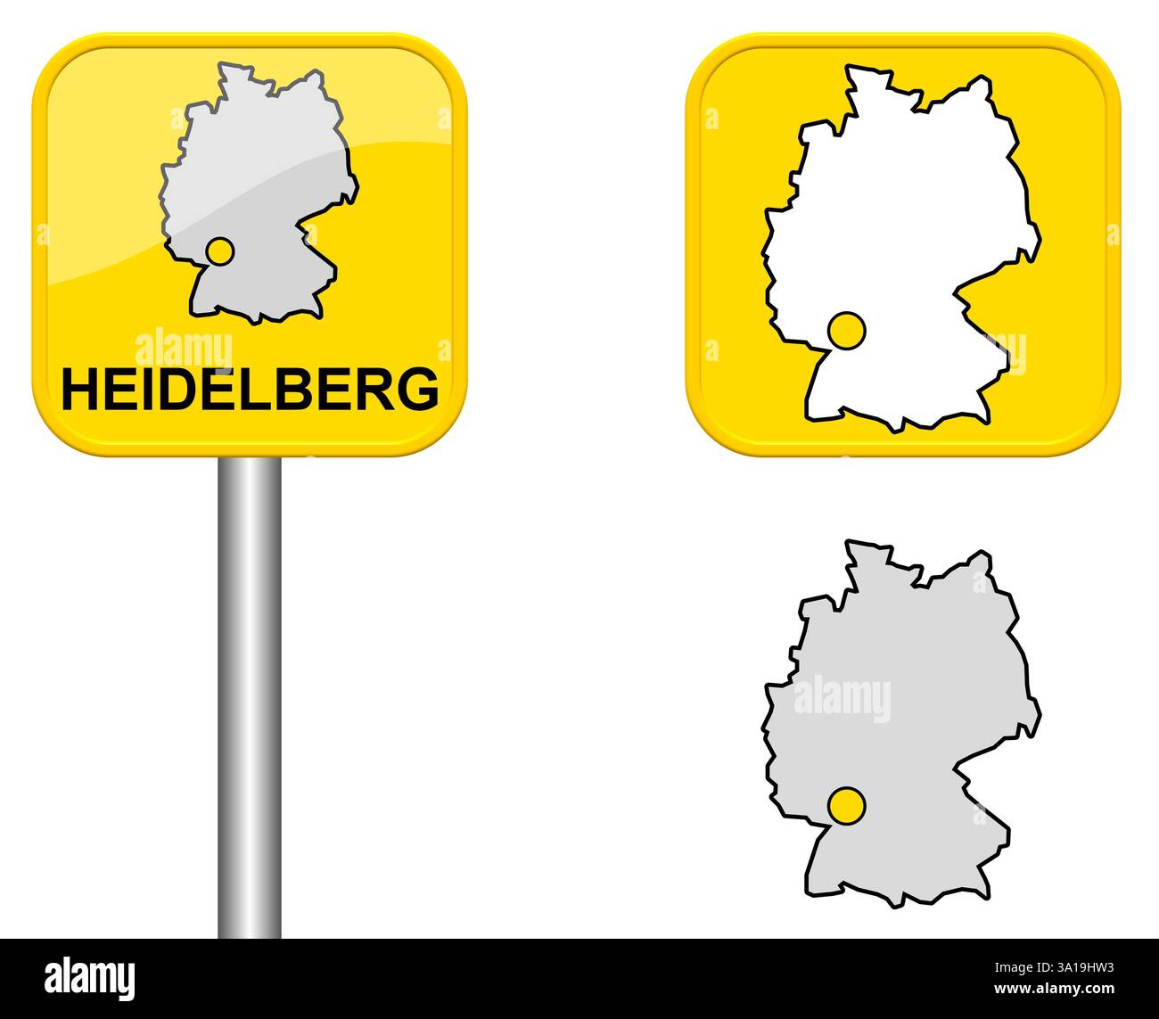 Heidelberg - place name sign, button and map Stock Photo - Alamy