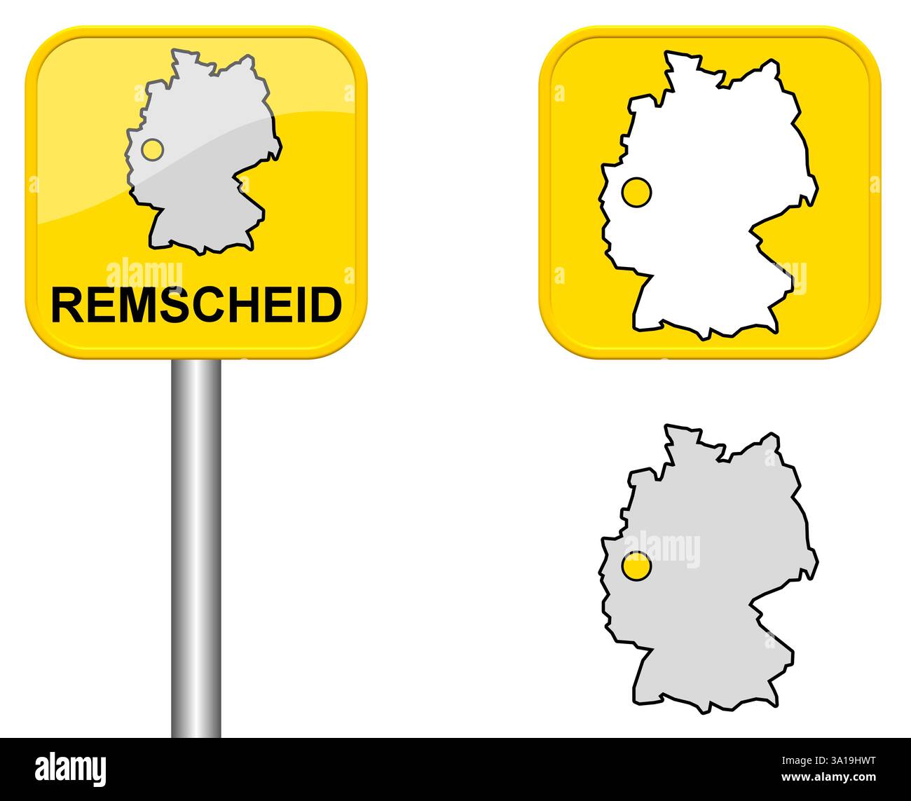 Remscheid - Town sign, button and map Stock Photo - Alamy