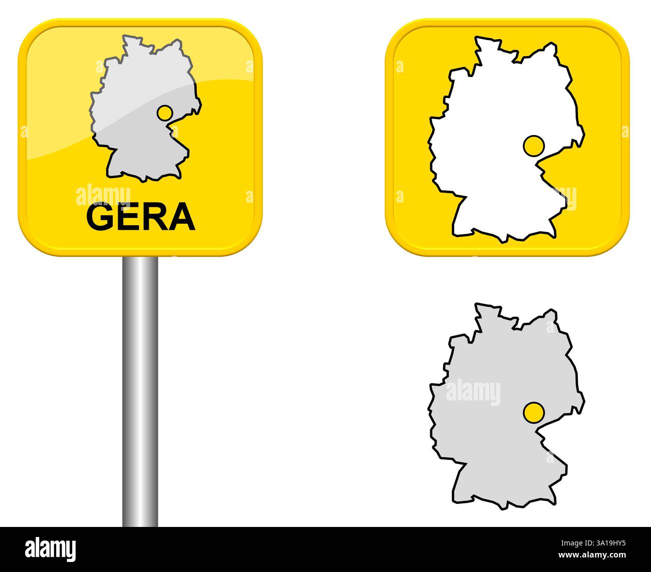 Gera - place name sign, button and map Stock Photo - Alamy