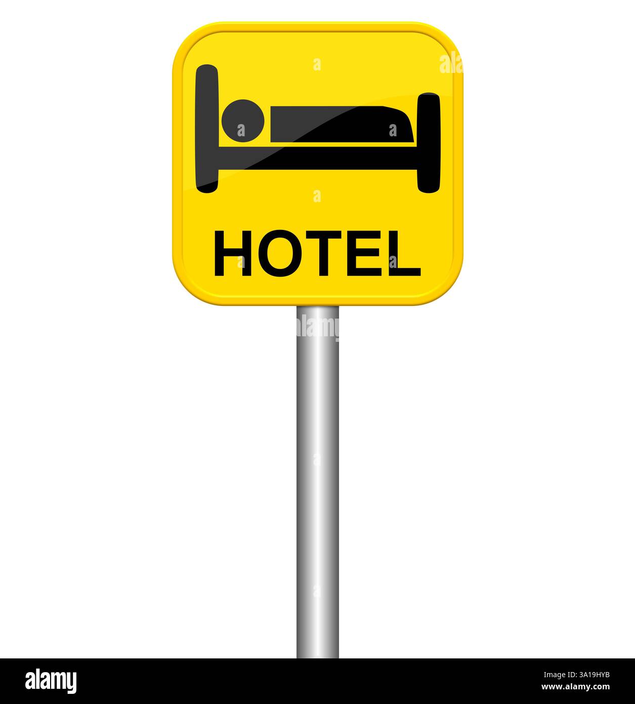 Yellow insulated sign shows hotel Stock Photo - Alamy