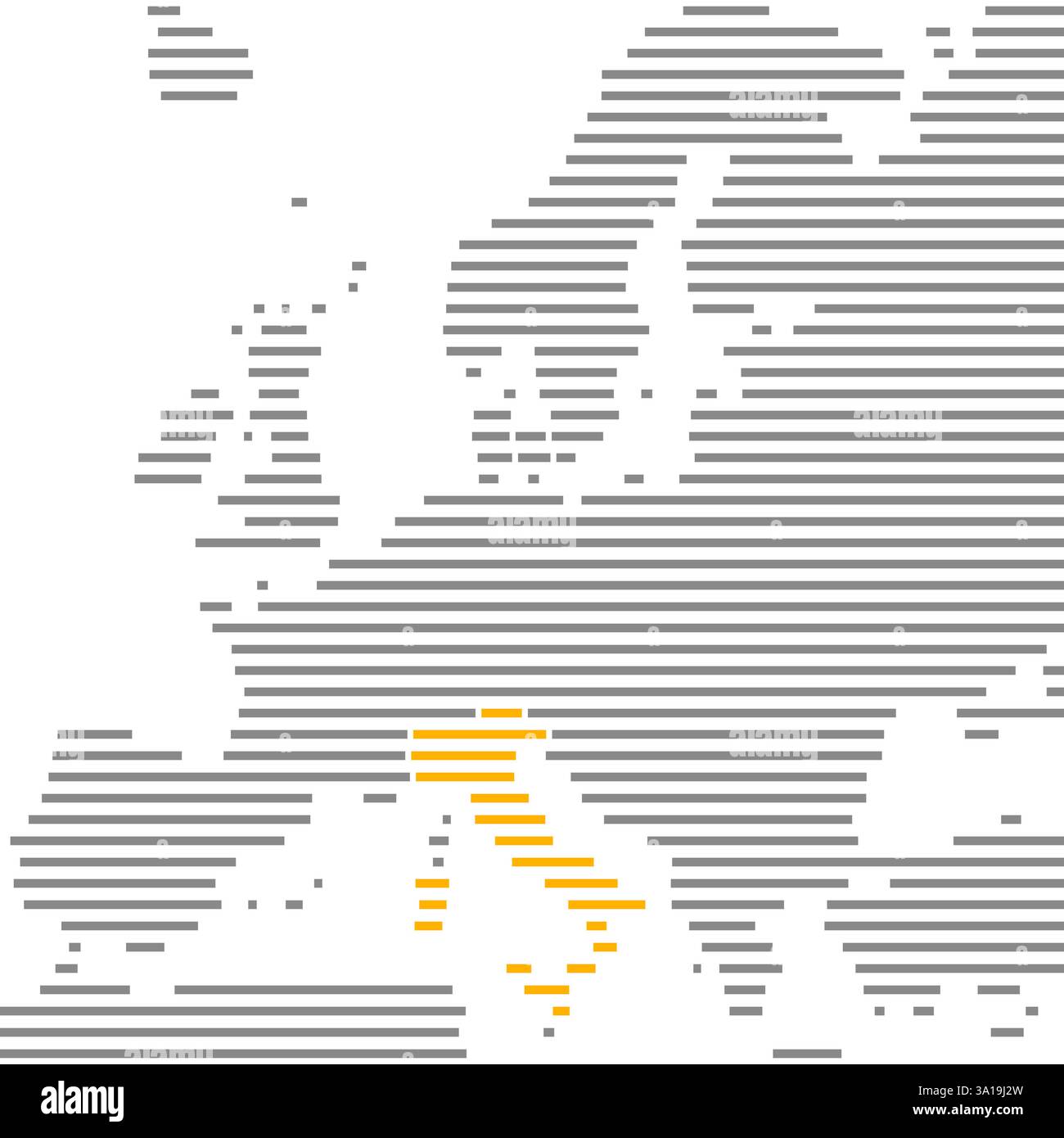 Country Italy - Map of Europe made of stripes in gray and orange with ...