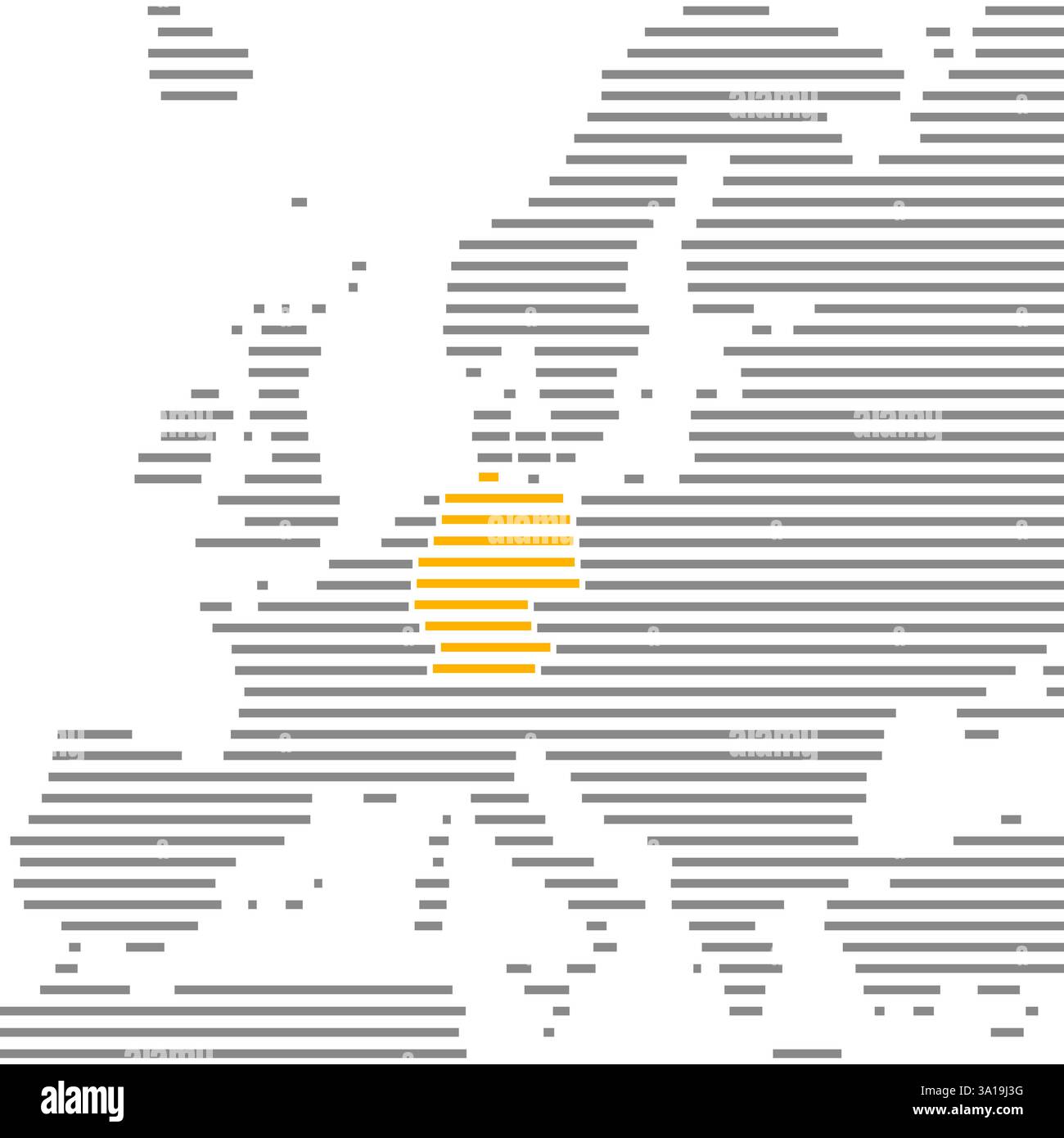 Country Germany - Map of Europe made of stripes in gray and orange with ...