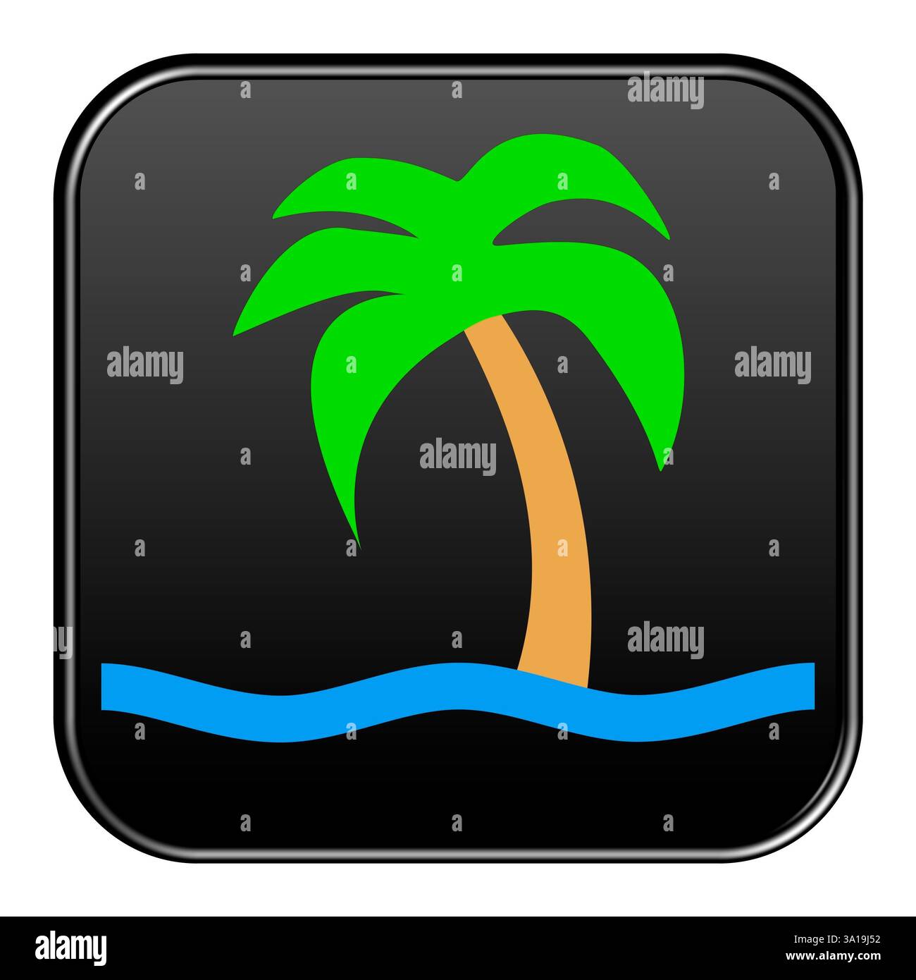 Black insulated button shows palm tree with water Stock Photo - Alamy