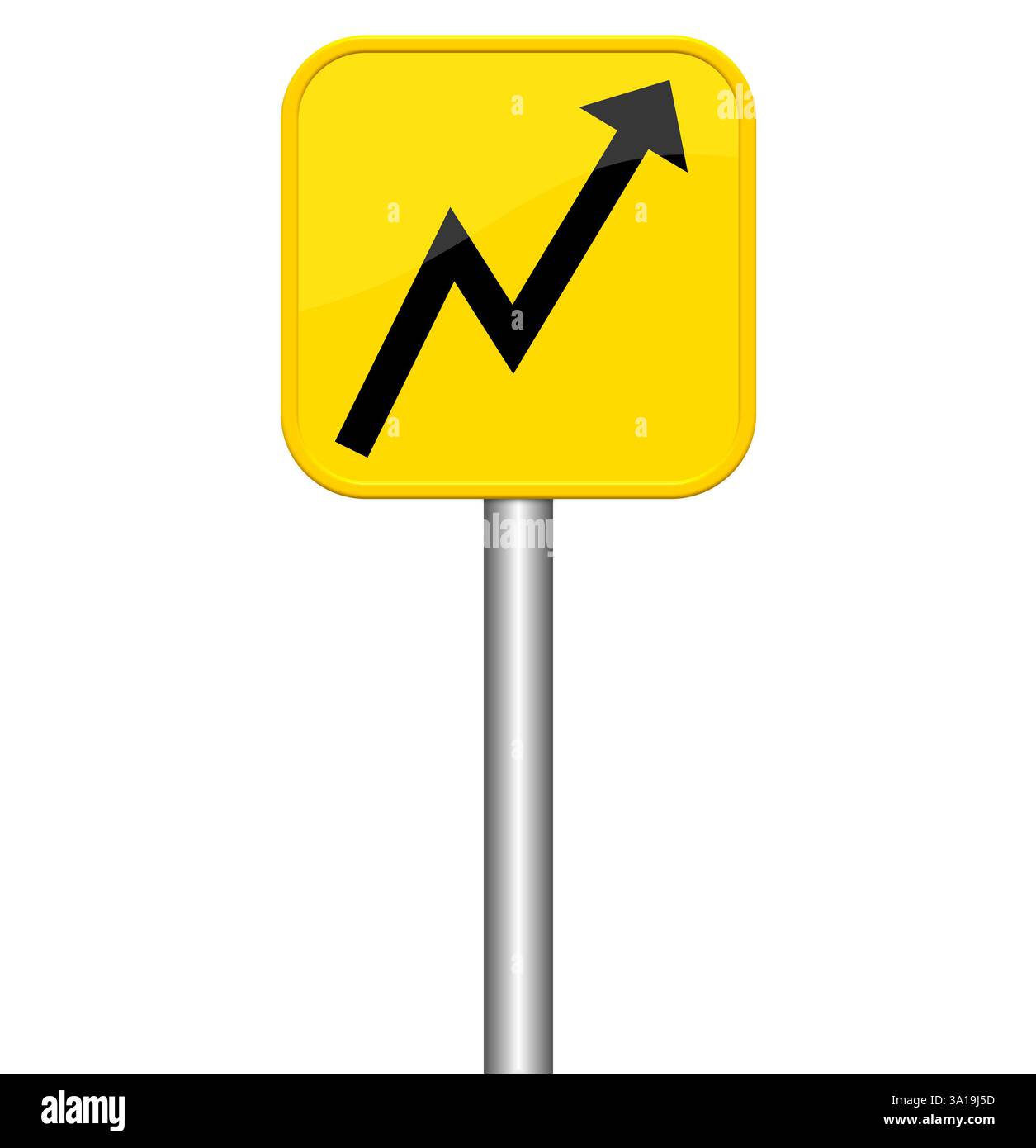 Yellow cut-out sign with arrow pointing upwards Stock Photo - Alamy