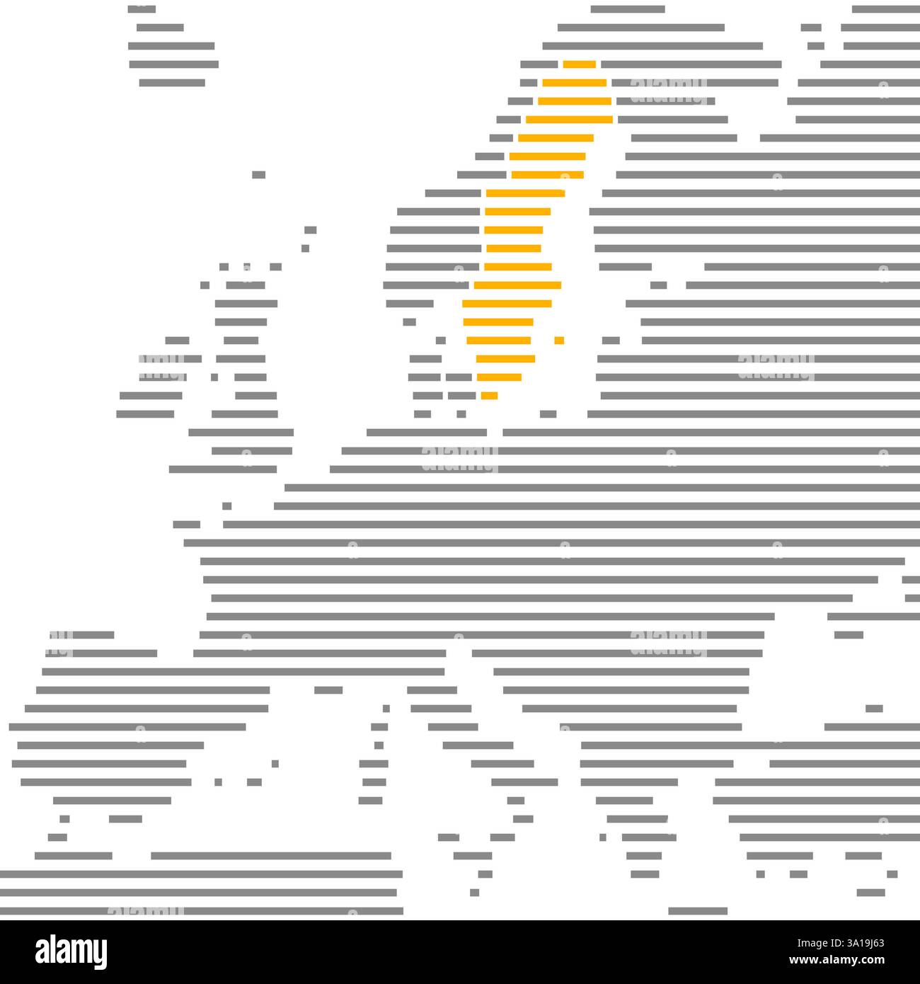 Country Sweden - Map of Europe made of stripes in gray and orange with ...