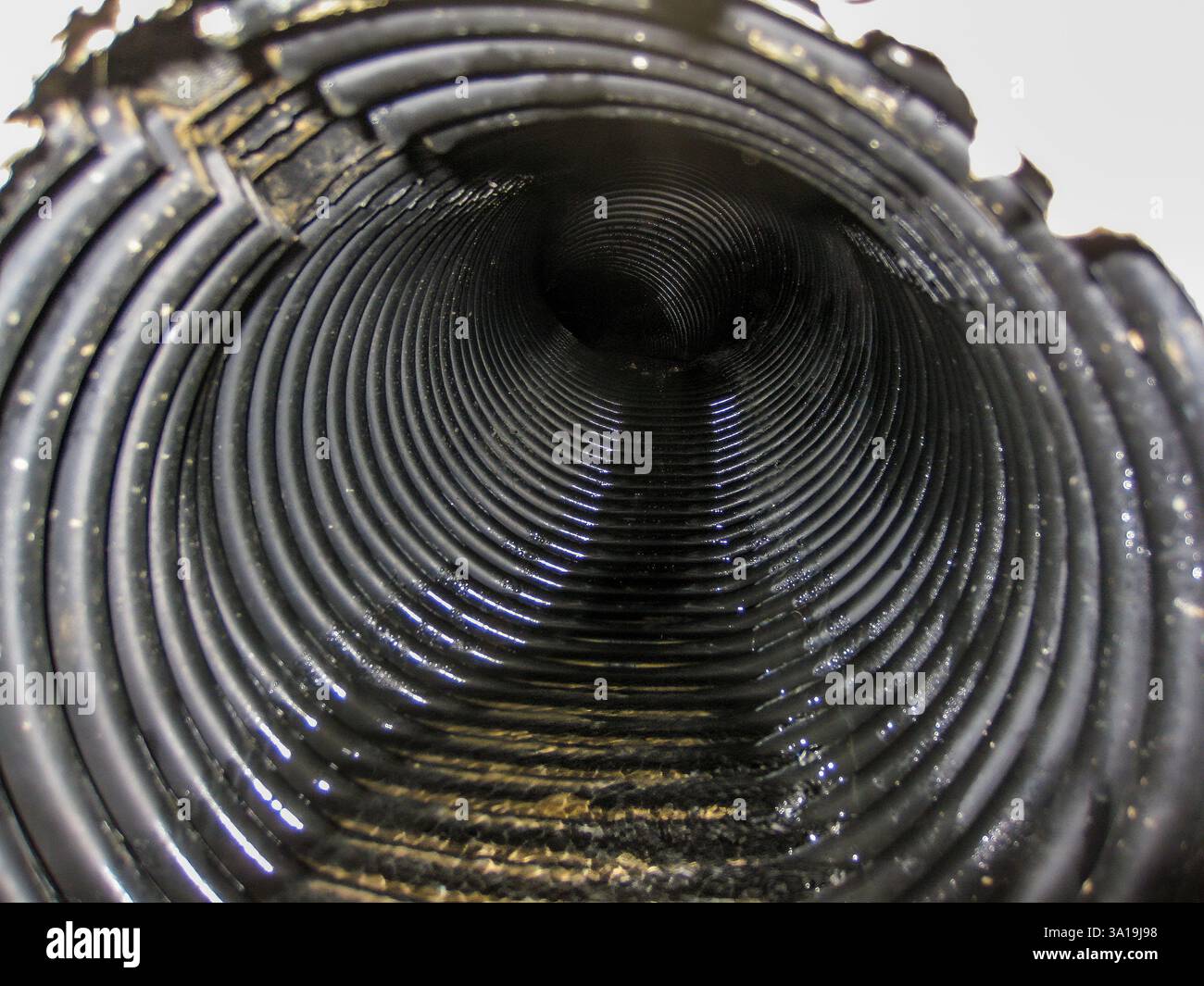 Interior view of corrugated HDPE perforated agricultural drainage tile ...