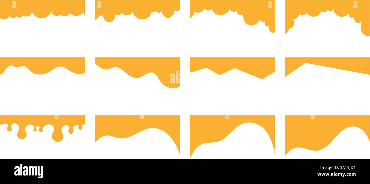 Yellow Wave and Drip Edge Shape Set, Decorative Borders for Graphic ...
