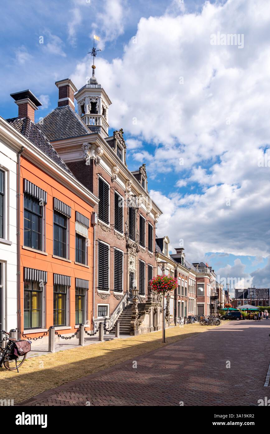 View to the historic town hall and traditional Dutch buildings in Sneek ...