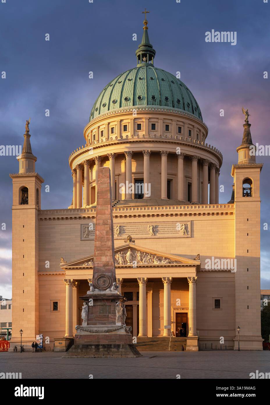 Historic buildings in downtown Potsdam against blue sky in Brandenburg ...