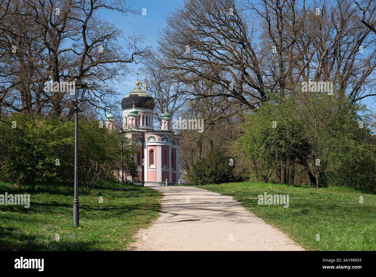 Historic buildings in downtown Potsdam against blue sky, Brandenburg ...