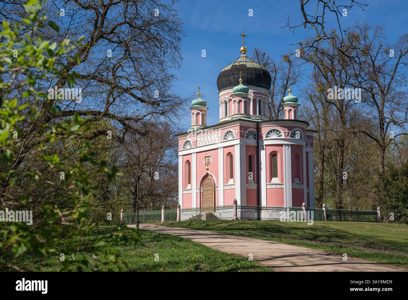 Historic buildings in downtown Potsdam against blue sky, Brandenburg ...